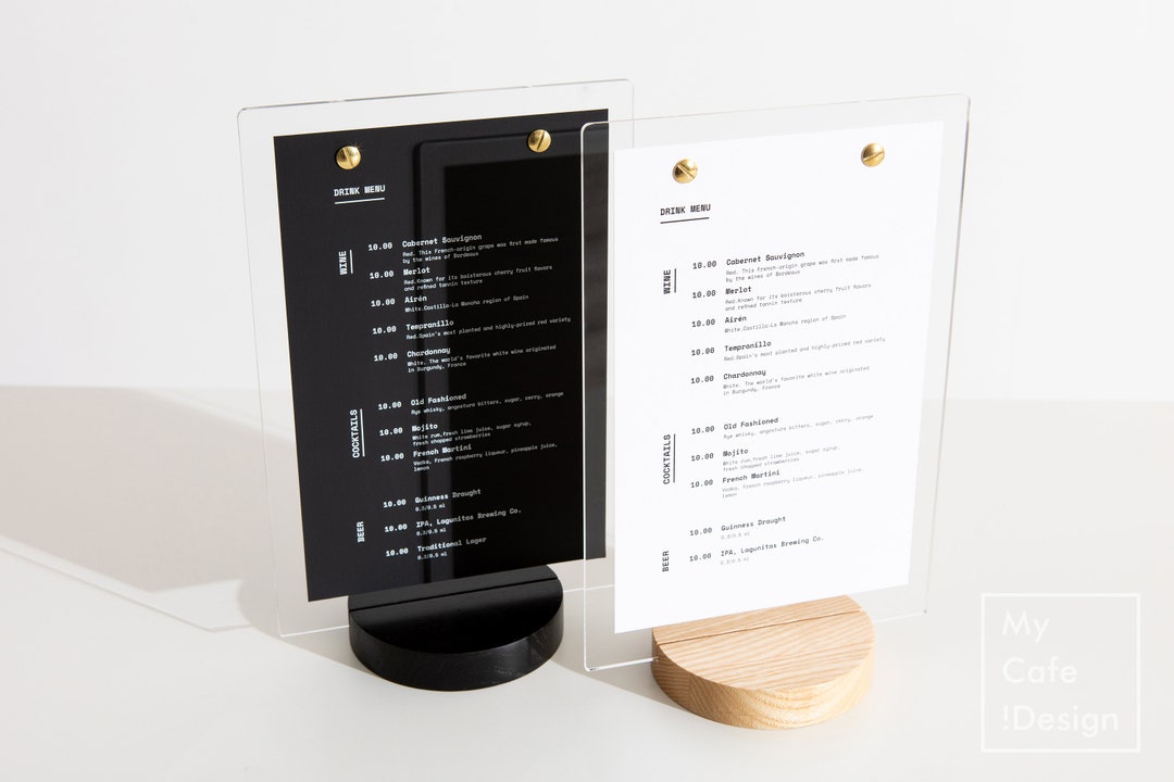 Acrylic Tabletop Menu Holder With Wood Base: Custom Sign - Etsy