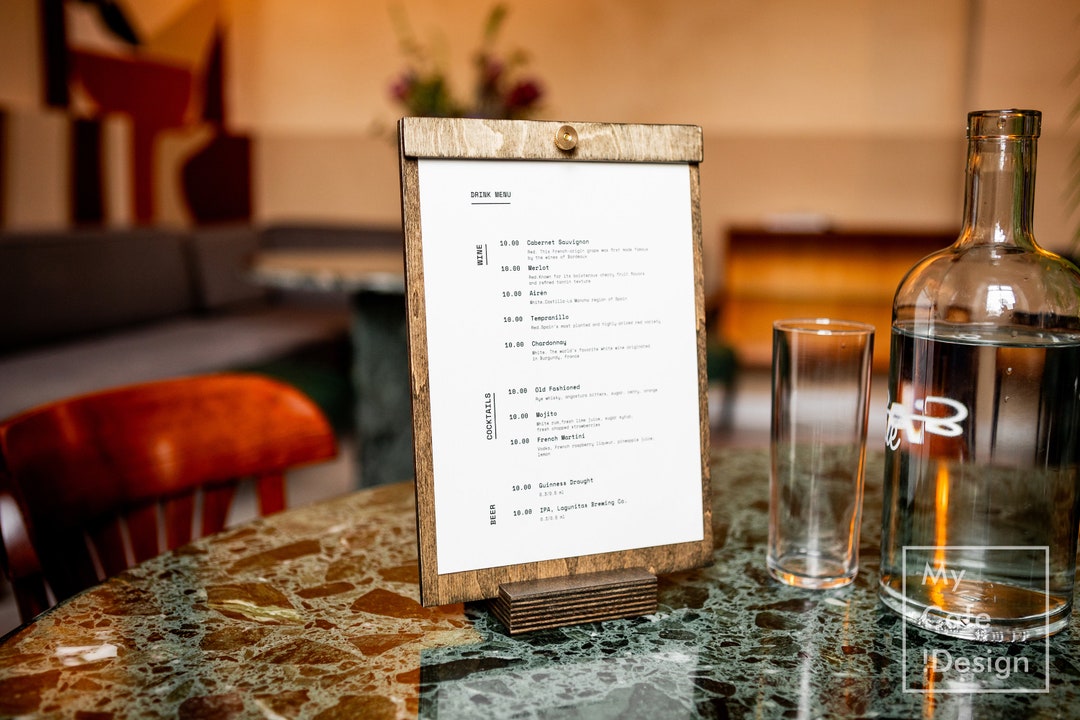 Cafe Table Top Menu, Wood Menu Holder, Wooden Menu Board, Restaurant ...
