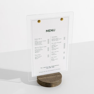 Acrylic Tabletop Menu Holder With Wood Base: Custom Sign - Etsy