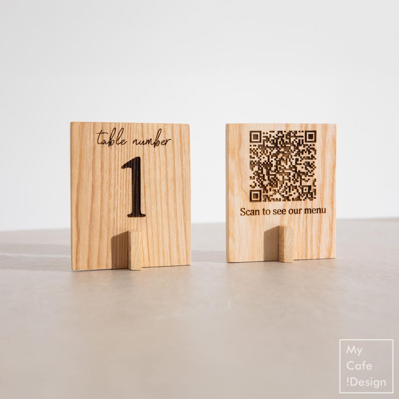 Engraved Ash Wood Table Number Stands With QR Code - Set of 5 - Etsy UK