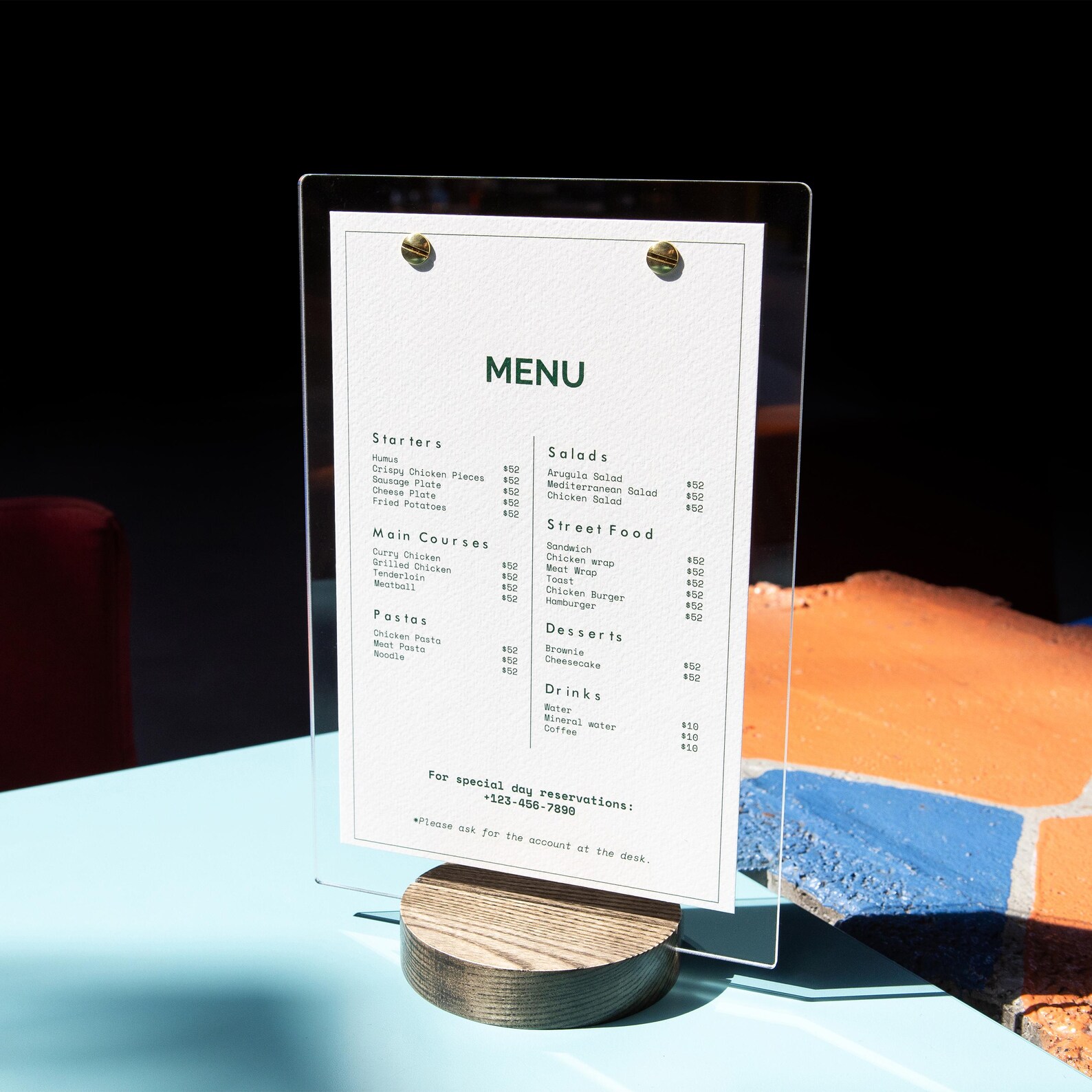 Acrylic Table Menu Tent: Ashwood Base Restaurant Display - Etsy