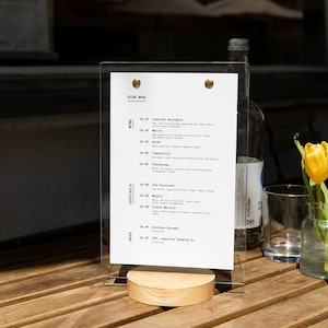 Acrylic Tabletop Menu Holder With Wood Base: Custom Sign - Etsy