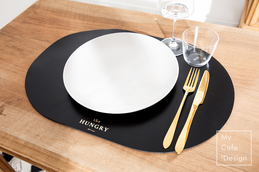 Custom Leather Placemats: Black Restaurant Table Mats With Logo - Etsy