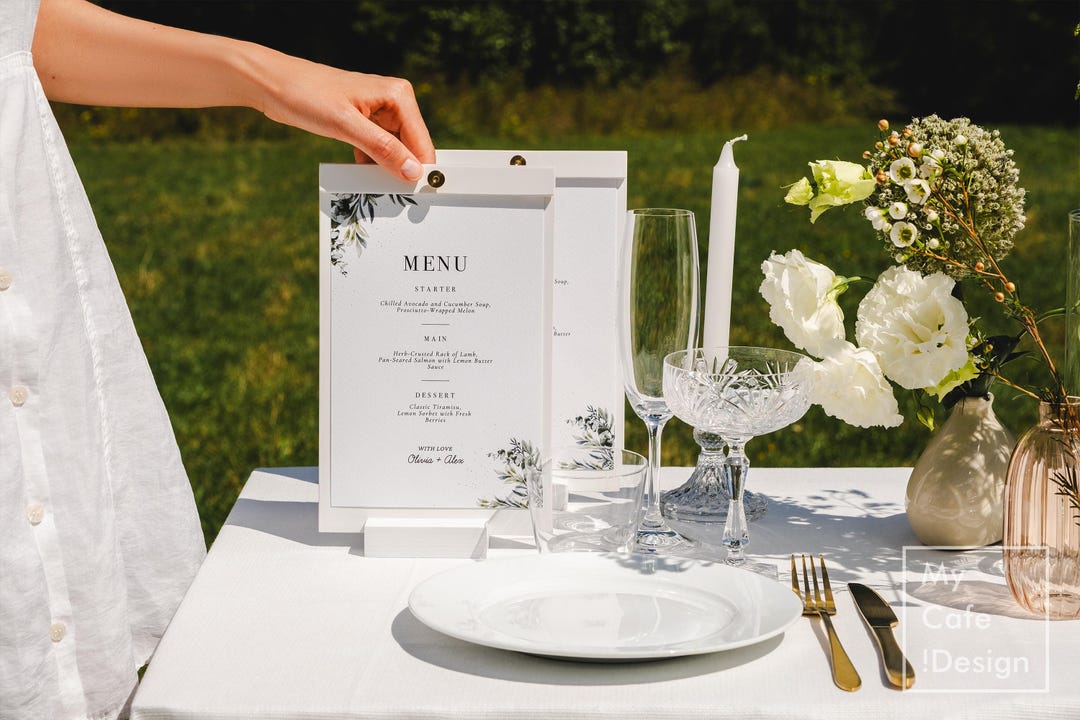 Custom White Wedding Menu Table Stand With Logo Engraving Option, Table ...