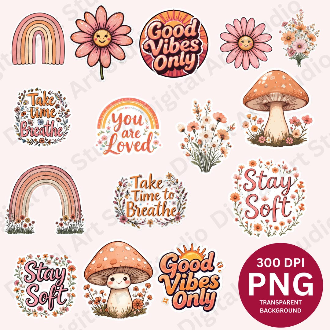 Boho Floral Aesthetic Stickers Bundle Cute Floral Printable Stickers