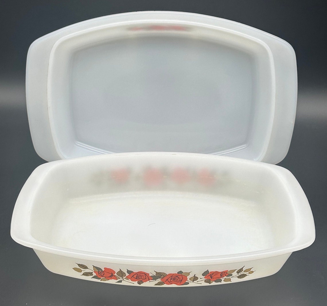 Phoenix Opalware - Red Rose Pattern Roasting Dish and Lid - Etsy UK