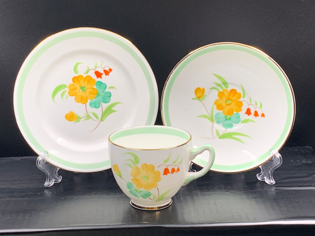 Adderley Bone China Trio Tea Set Hand Painted Flowers - Etsy