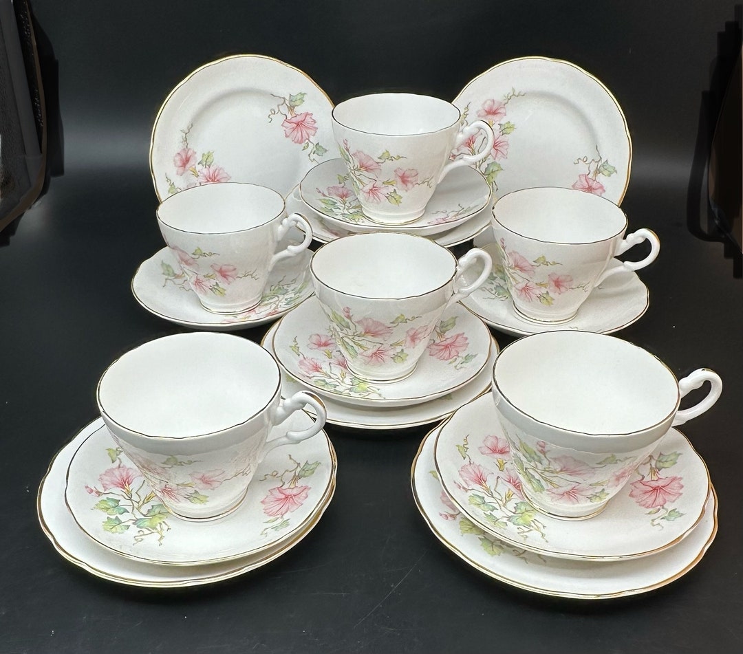 Royal Stuart Pink Morning Glory Flower Trio Tea Set X6 of Each - Etsy UK