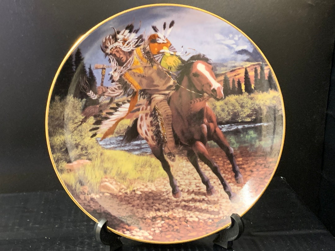 Franklin Mint Native American Charging Warrior Plate - Etsy