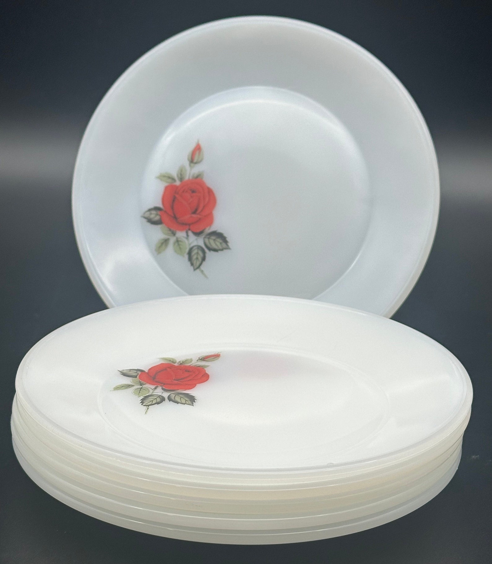 Phoenix Opalware Red Rose Pattern Vintage Pyrex Set of Six Side/tea ...