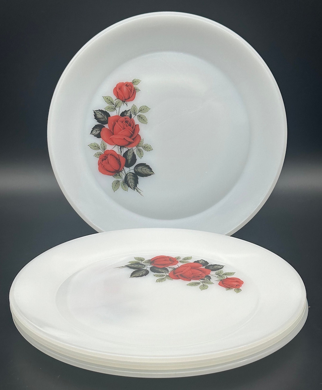 Phoenix Opalware - Red Rose Pattern Vintage Pyrex Set of Four Dinner ...