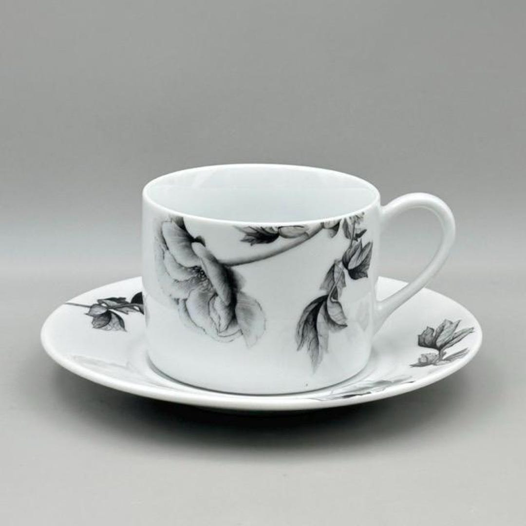 Royal Worcester Black Peony Straight Sided Teacup & Saucer - Etsy