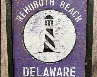 Rehoboth Beach, Delaware Wooden Navy Welcome Sign W/ Shell Wall Art ...