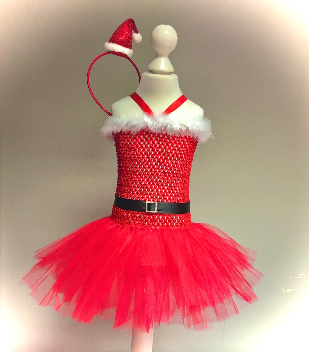 Santa Tulle Tutu Dress: Christmas Costume With Hat Headband - Etsy