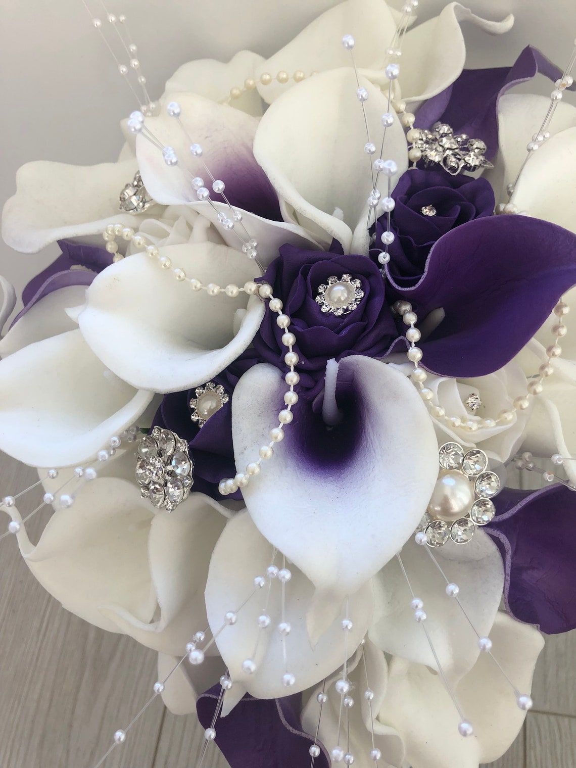 Purple and White Artificial Calla Lily Teardrop Bouquet Real Touch ...