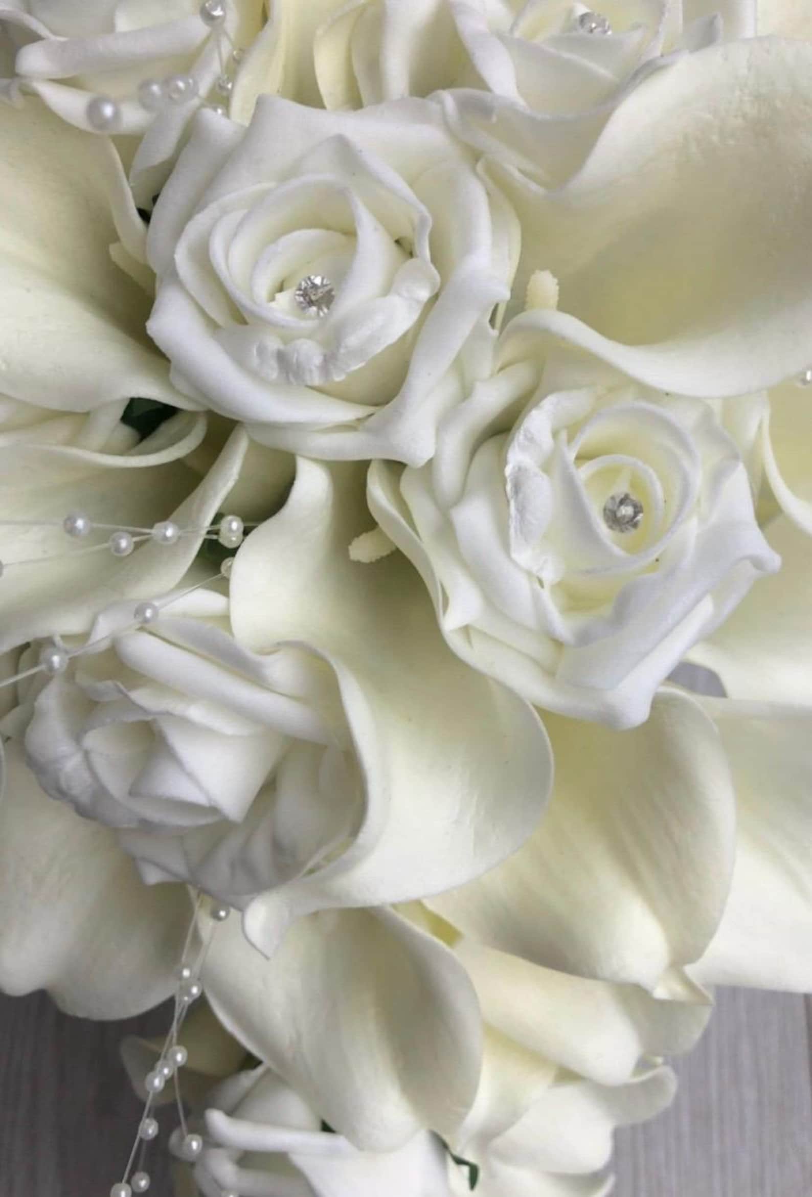 Ivory Artificial Calla Lily Rose Teardrop Bride Bouquet Real Touch ...