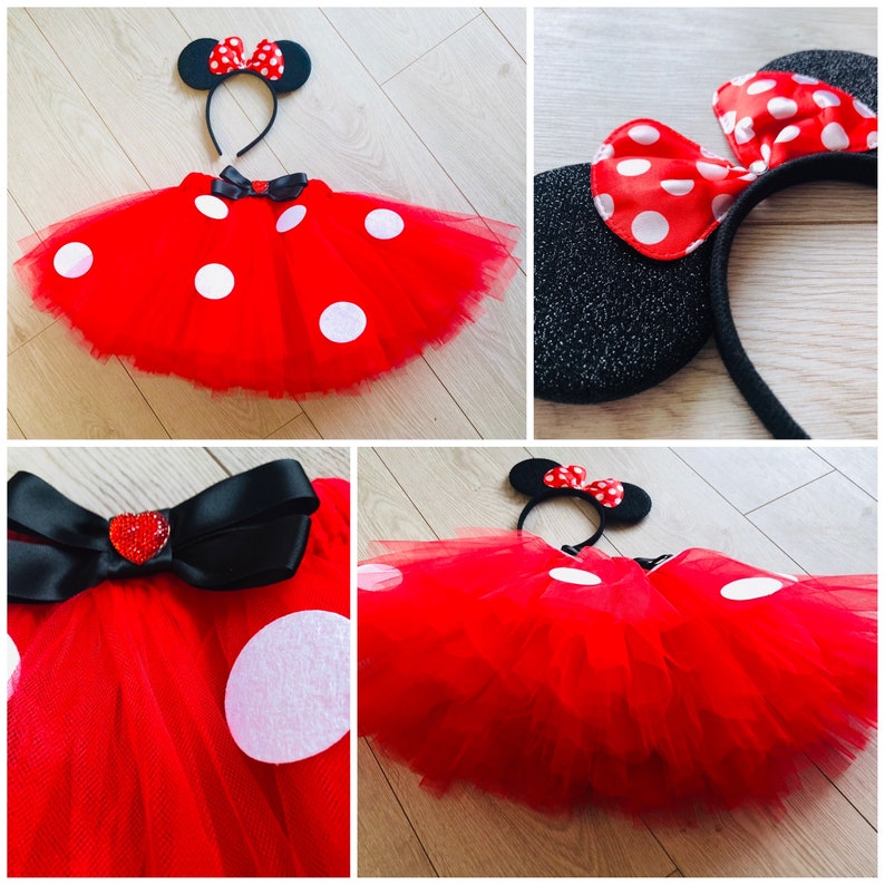 Mini Mouse Tutu Tulle Skirt Headband Ears Fancy Dress Black White Red ...