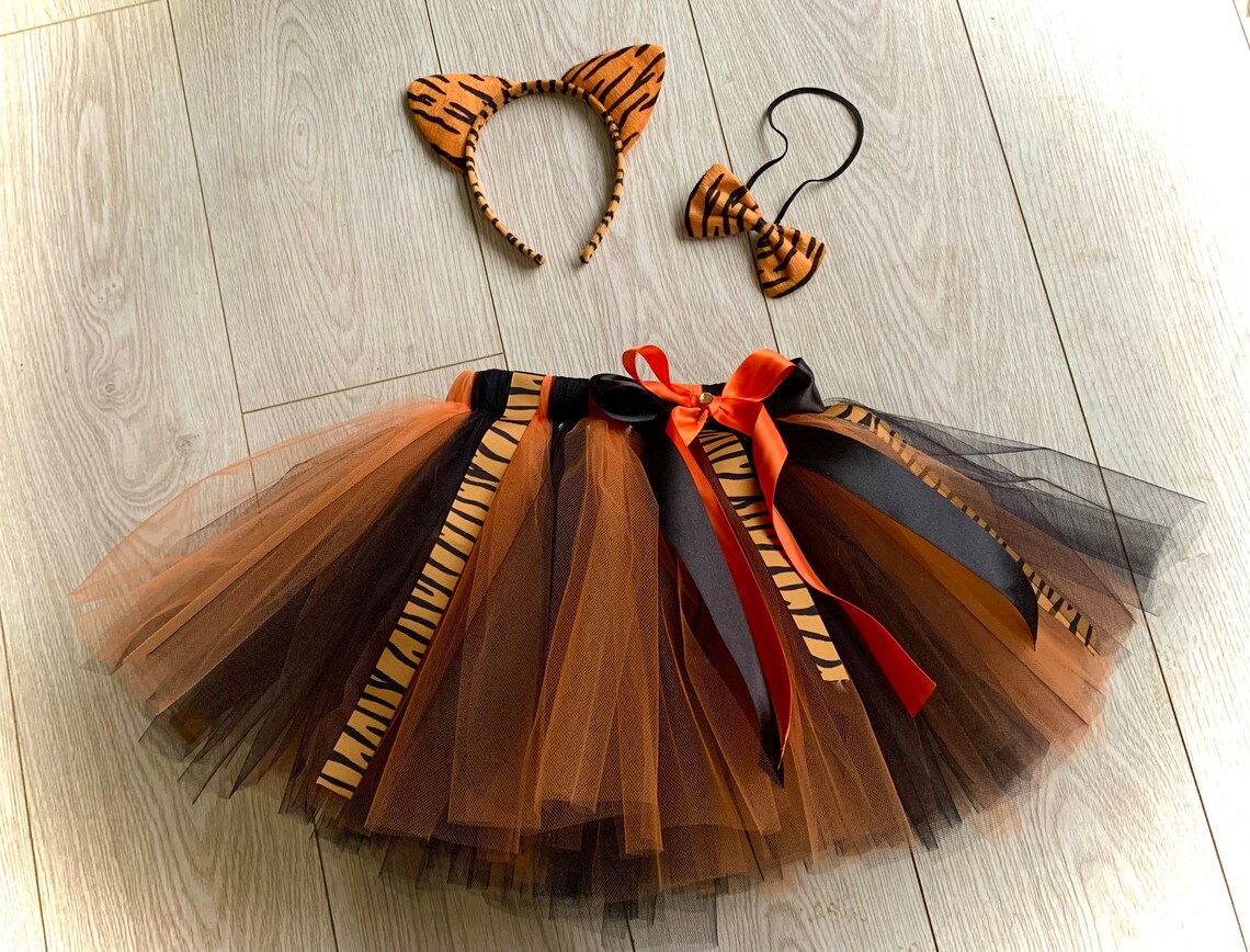 Tiger Tutu Tulle Skirt Headband Ears Tail Bow Fancy Dress Black Orange ...