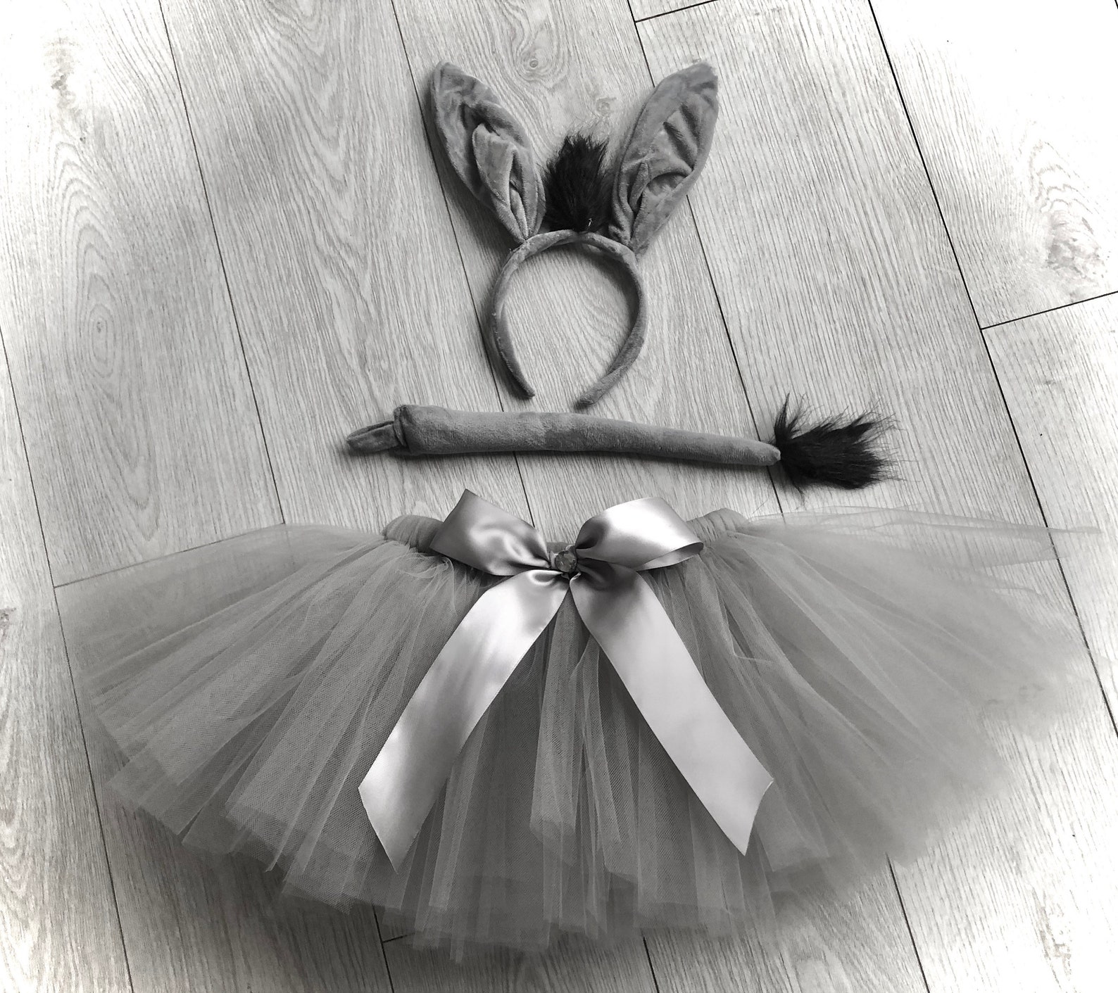 Grey Donkey Costume: Tulle Skirt, Headband Ears, Tail - Nativity Outfit ...