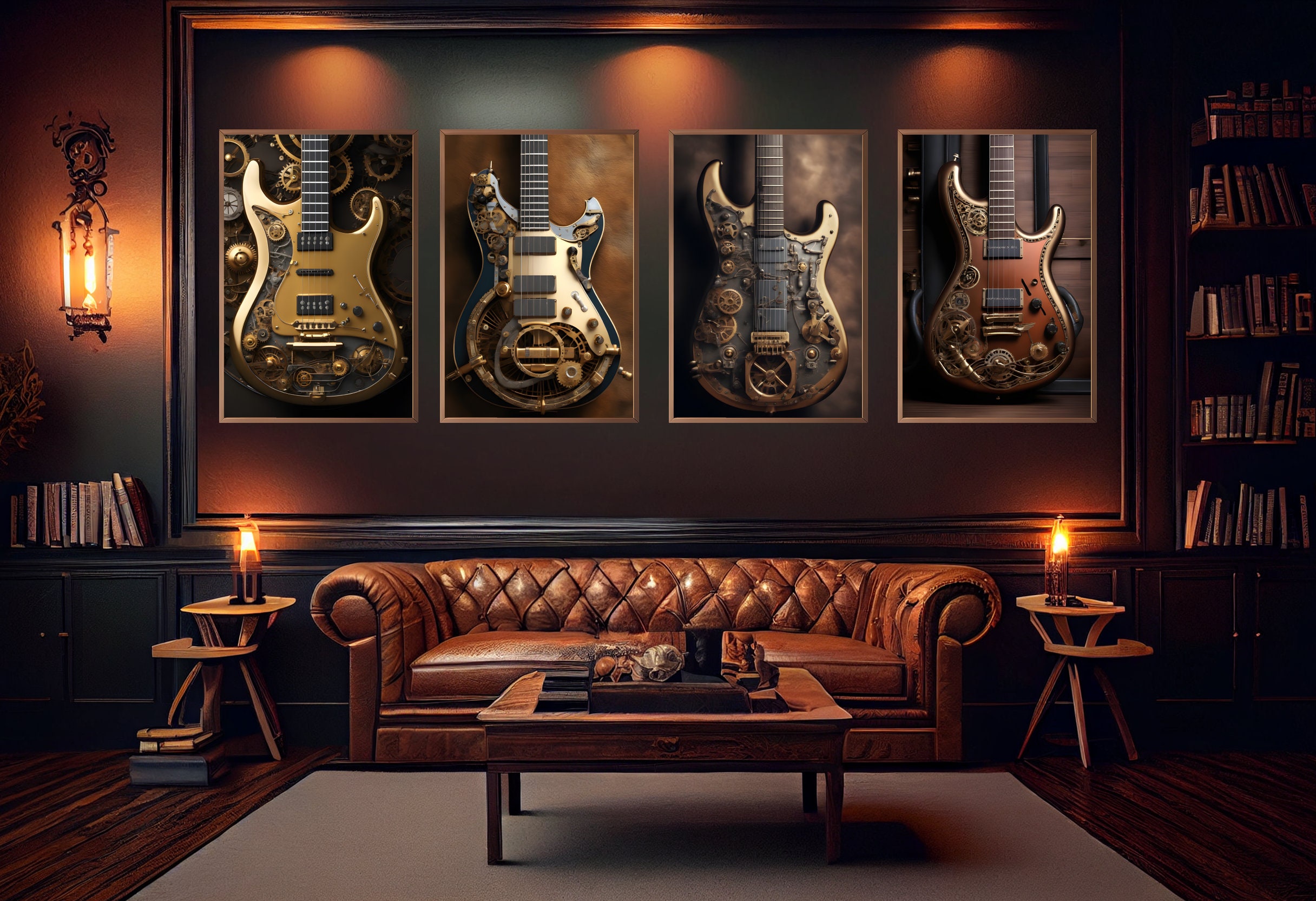 Electric Guitar Wall Art Canvas Print AI Retro Industrial 4 Prints ...