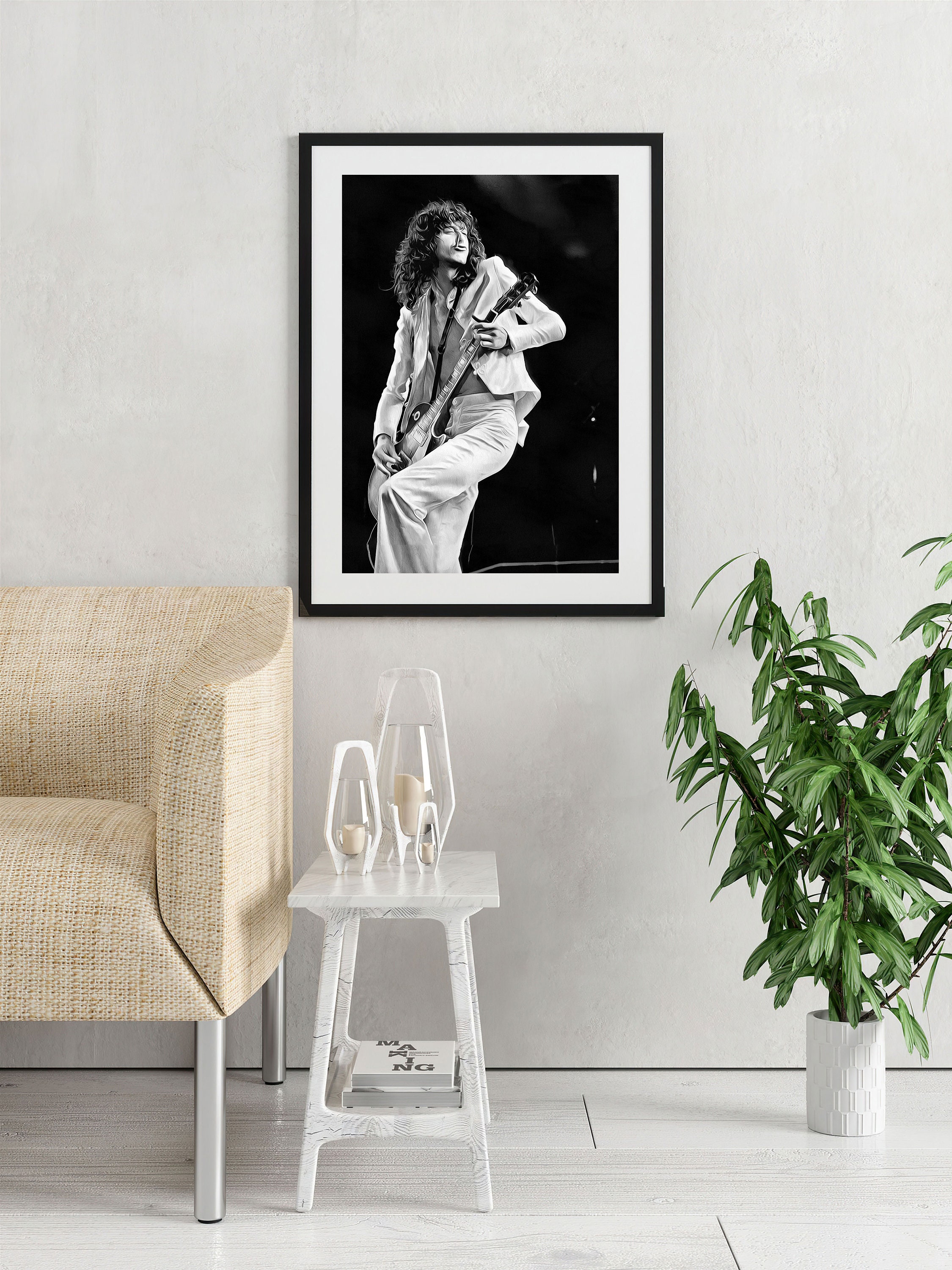 Jimmy Page Art Real Cotton Canvas Print. Frame Ready for Dorm, Office ...