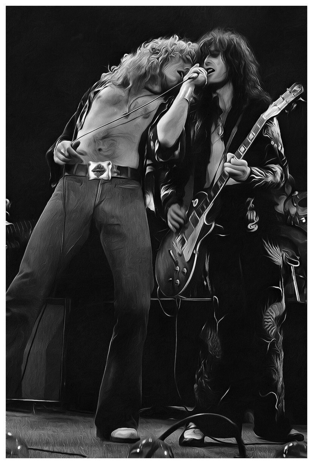 Robert Plant Jimmy Page Art Real Cotton Canvas Print. Frame Ready for ...