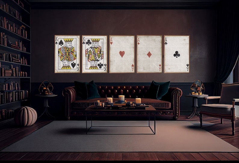 Playing Card Canvas Wall Art Full House Poker Art Retro Casino 5 Prints ...