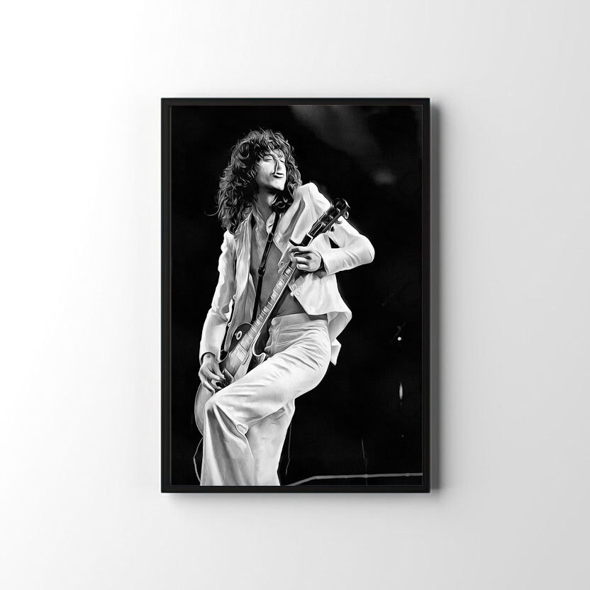 Jimmy Page Art Real Cotton Canvas Print. Frame Ready for Dorm, Office ...