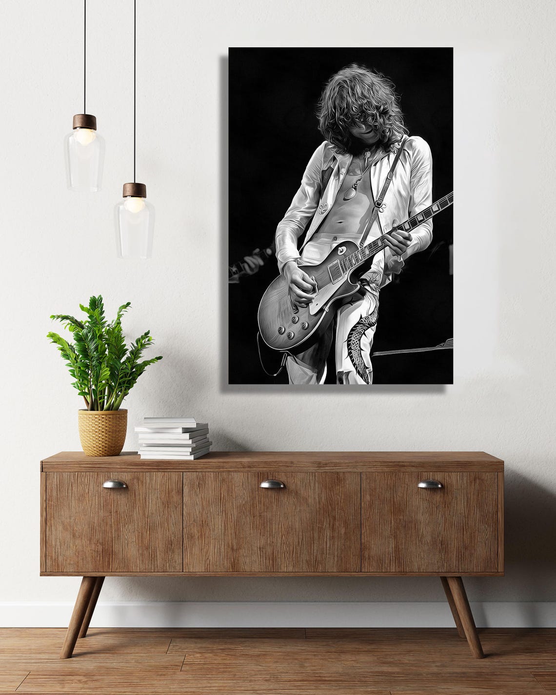 Jimmy Page Art Real Cotton Canvas Print. Frame Ready for Dorm, Office ...