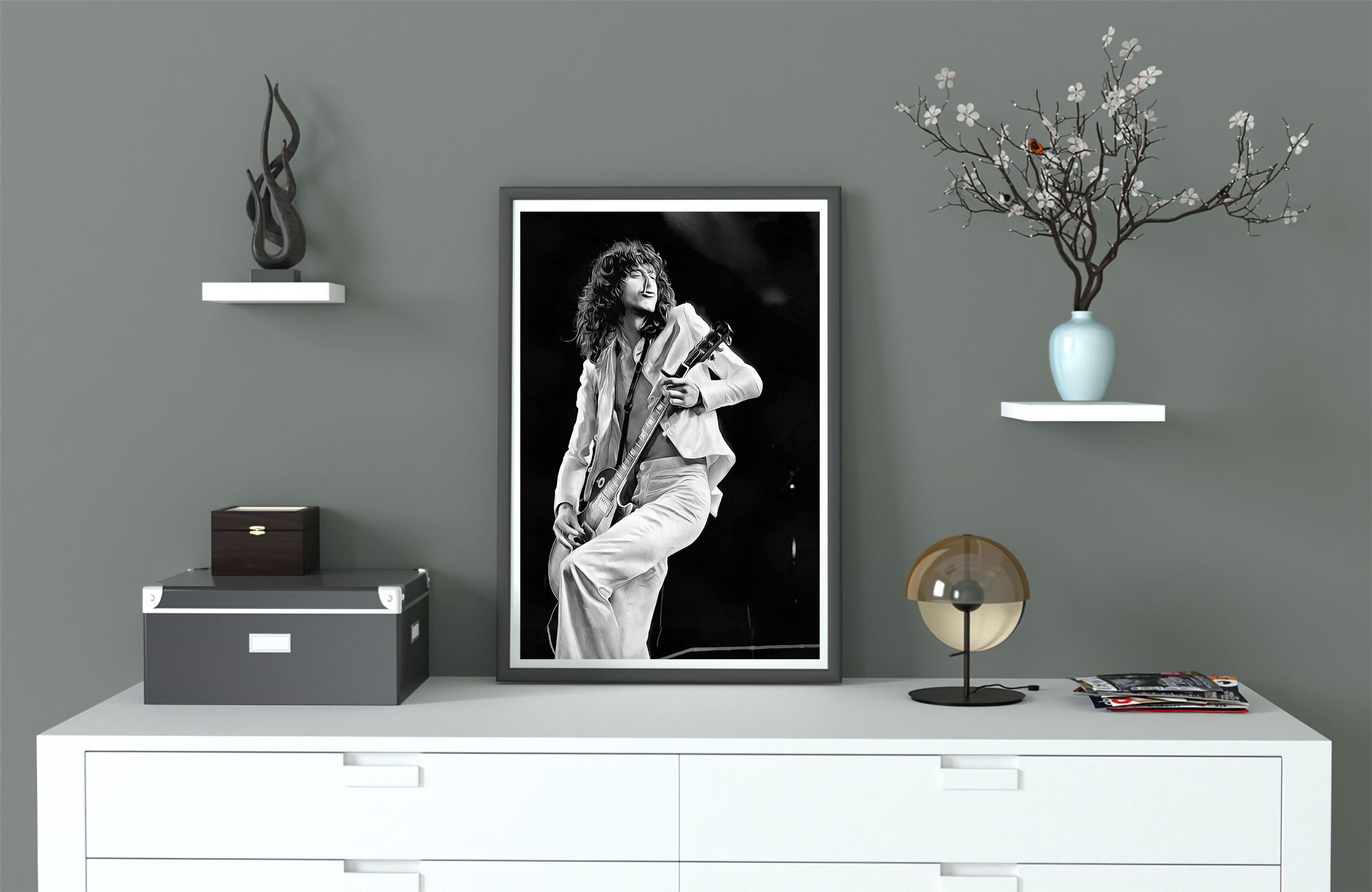 Jimmy Page Art Real Cotton Canvas Print. Frame Ready for Dorm, Office ...