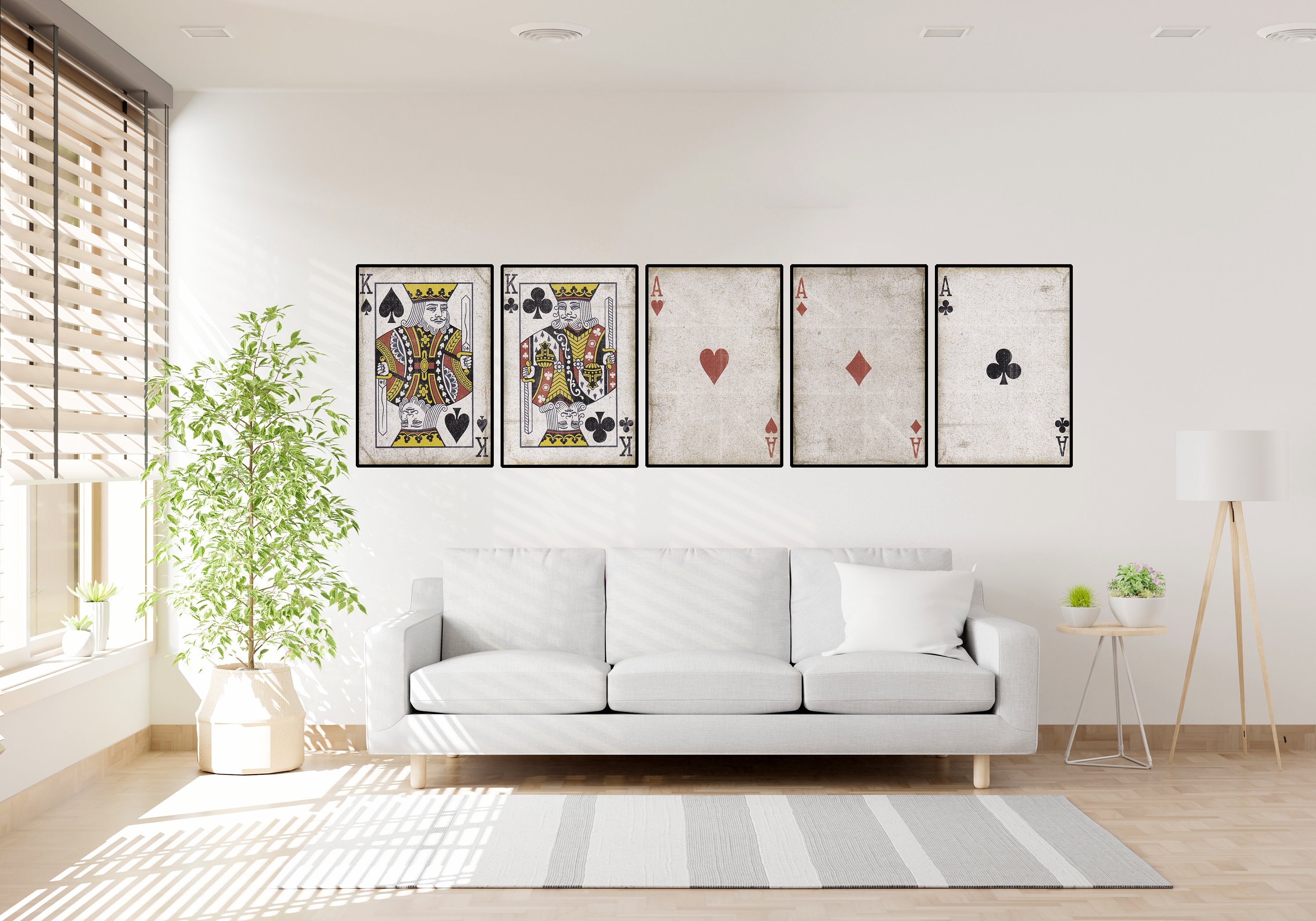 Playing Card Canvas Wall Art Full House Poker Art Retro Casino 5 Prints ...