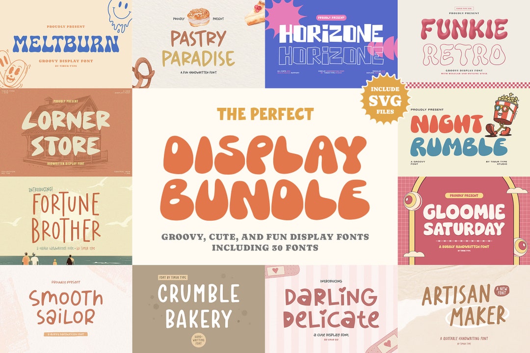 Display Font Bundle - Groovy Font, Retro Font, 90s Font, 80s, 70s ...