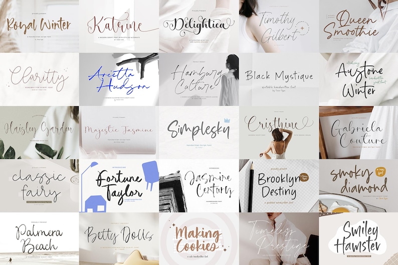 250 Font Bundle Handwritten Script Elegant Wedding Fonts Calligraphy ...