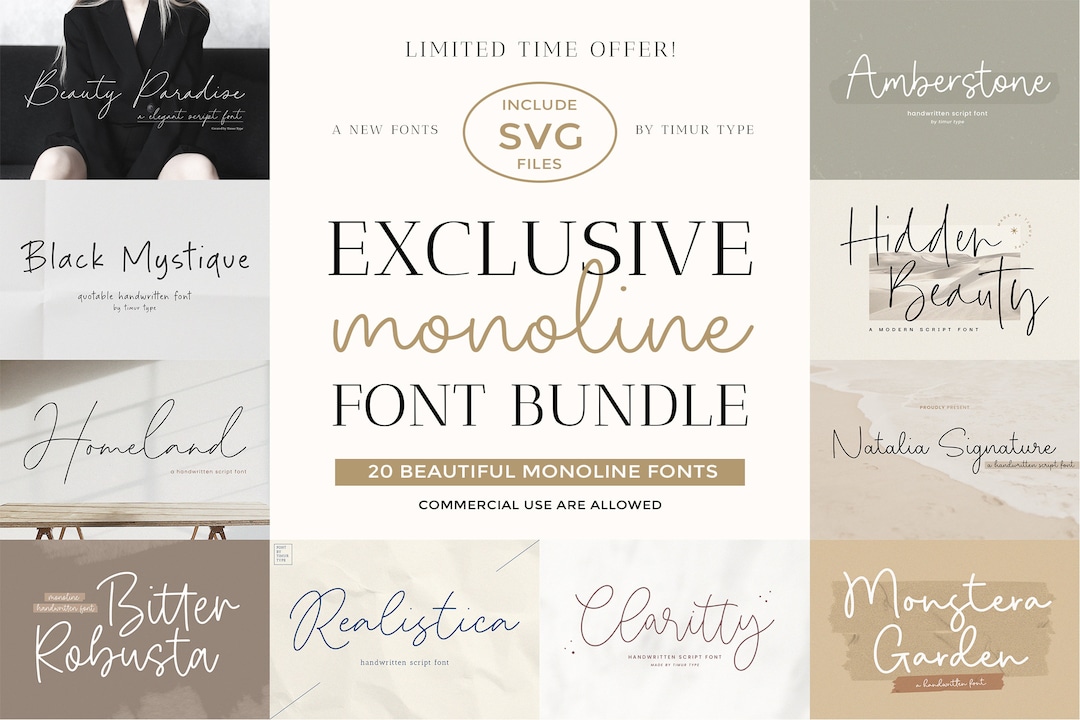 Monoline Fonts Bundle Wedding Font Bundle Monoline Script Fonts for Cricut Font Pack Procreate ...
