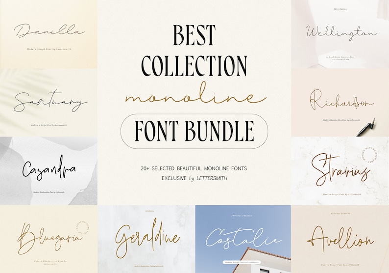 Monoline Font Bundle Calligraphy Font Handwritten Font - Etsy