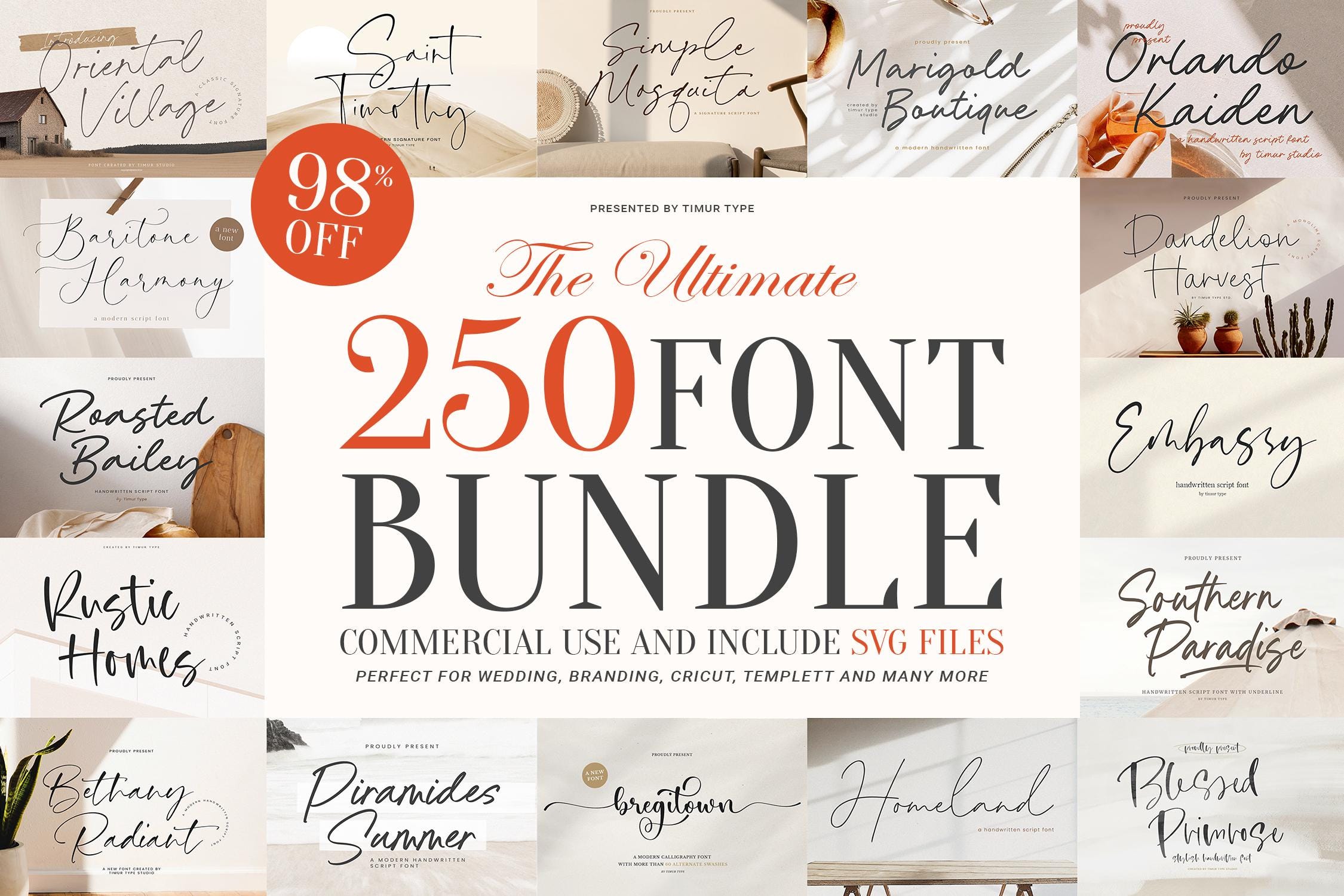 250 Font Bundle Handwritten Script Elegant Wedding Fonts Calligraphy ...