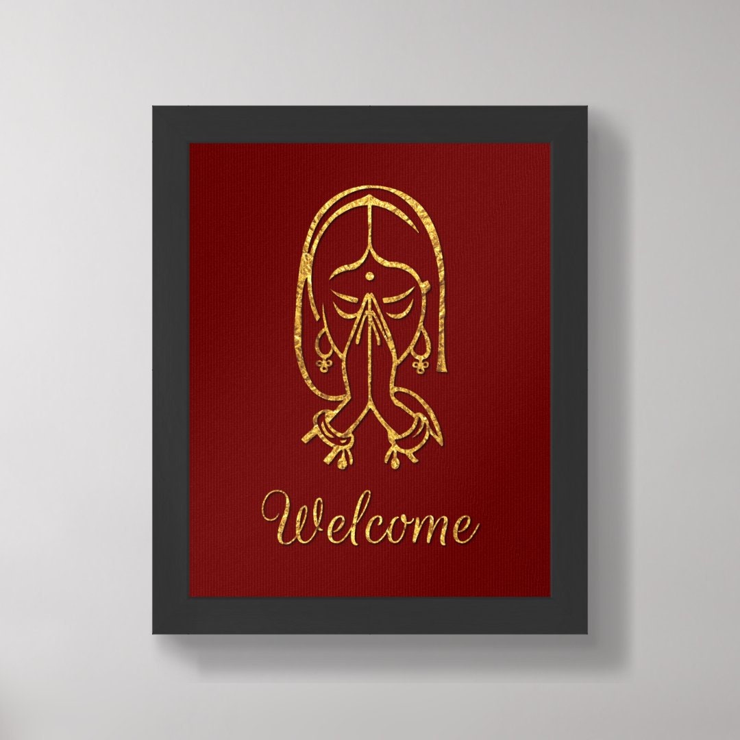 Welcome Namaste Golden Sign, Traditional Indian Lady, Hinduism, Welcome ...