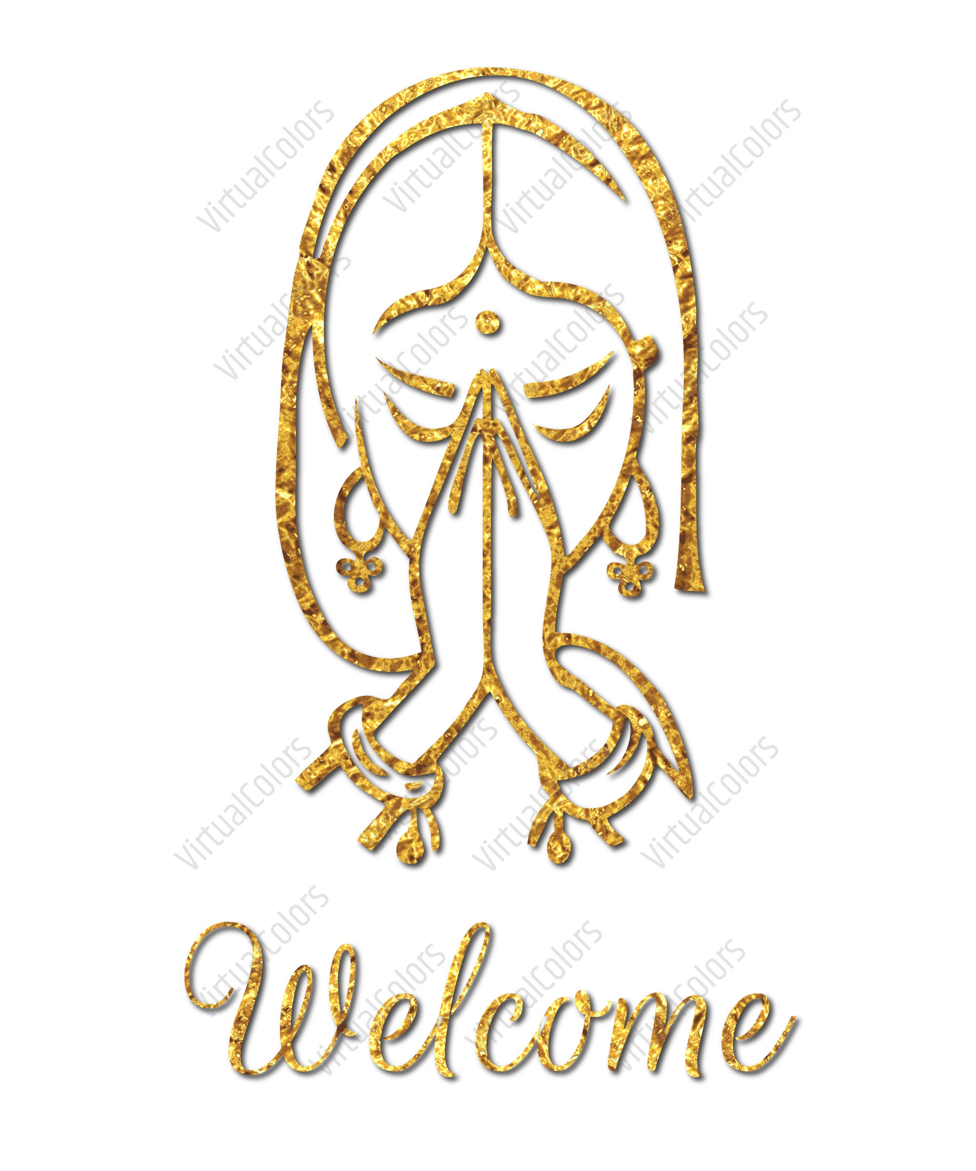Welcome Namaste Golden Sign, Traditional Indian Lady, Hinduism, Welcome ...