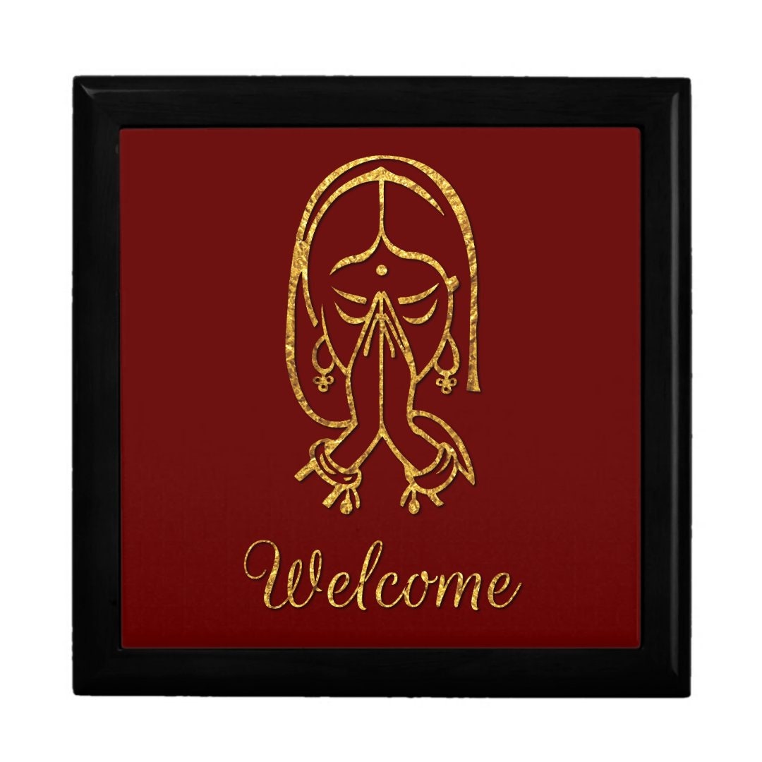 Welcome Namaste Golden Sign, Traditional Indian Lady, Hinduism, Welcome ...