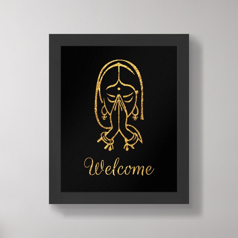 Welcome Namaste Golden Sign, Traditional Indian Lady, Hinduism, Welcome ...