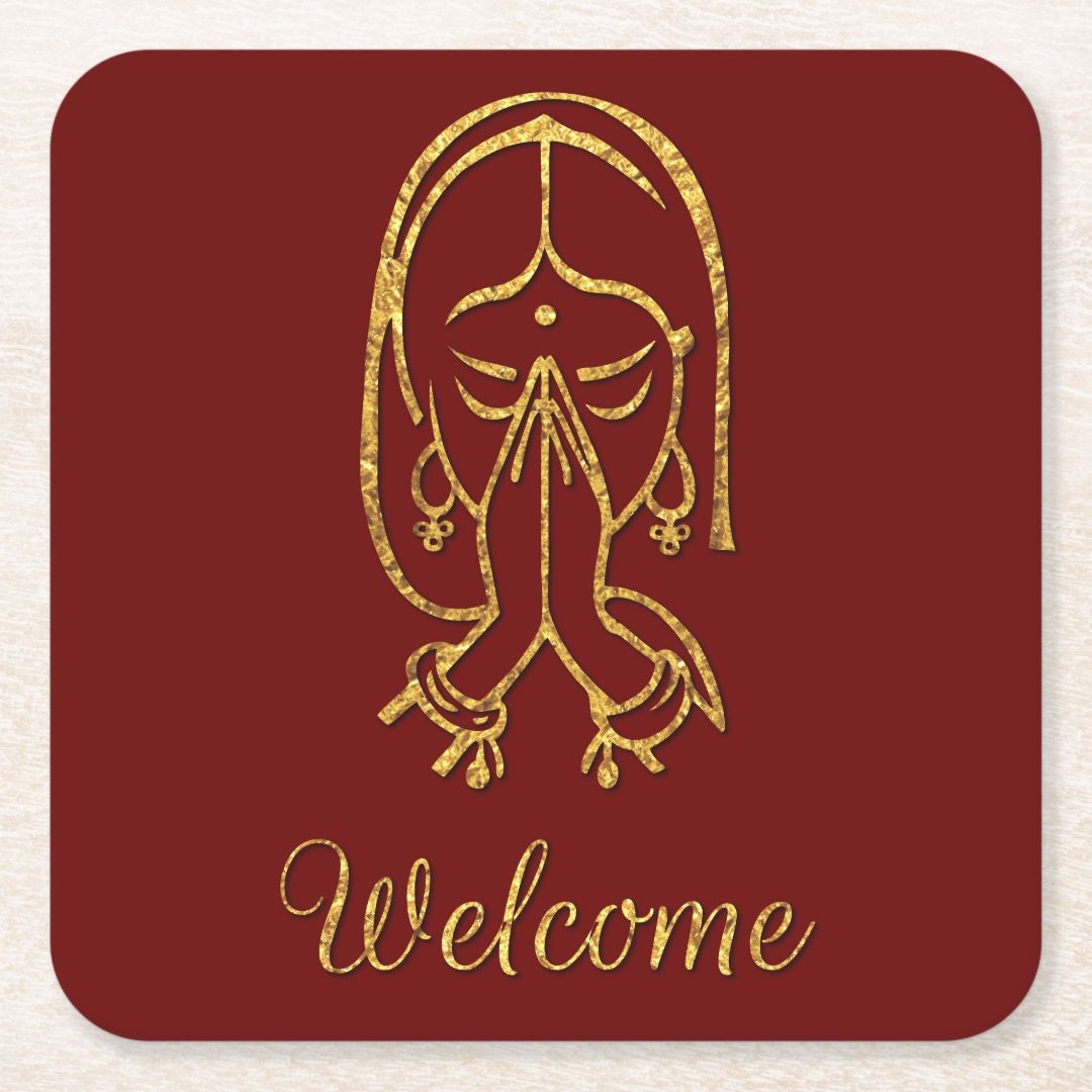Welcome Namaste Golden Sign, Traditional Indian Lady, Hinduism, Welcome ...