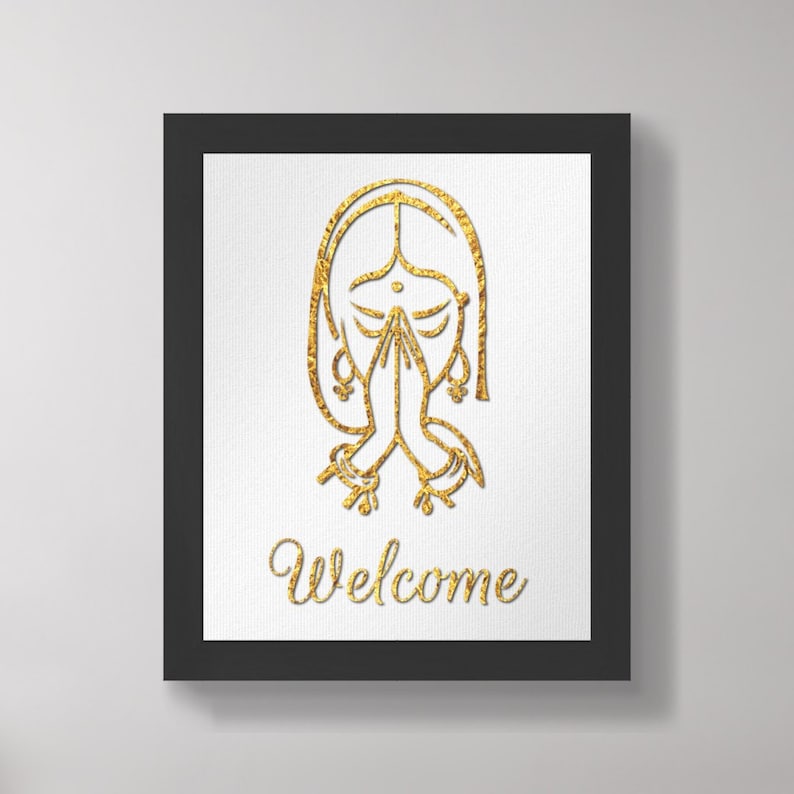 Welcome Namaste Golden Sign, Traditional Indian Lady, Hinduism, Welcome ...