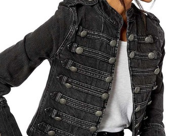 Denim Military Style Jacket - Etsy