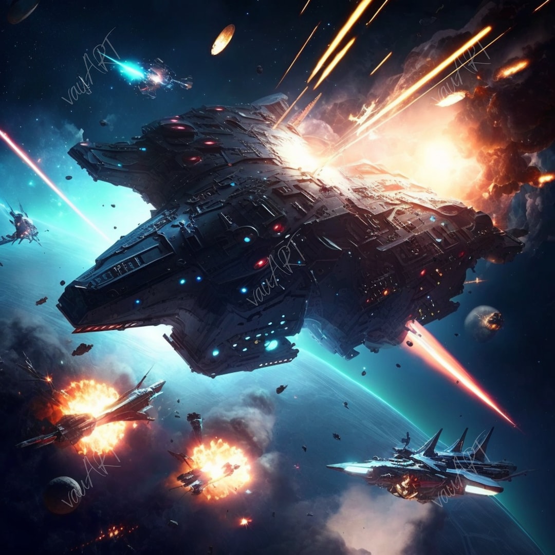 Galactic Battleship Space Art Digital Art AI Generate Art AI Art Print ...
