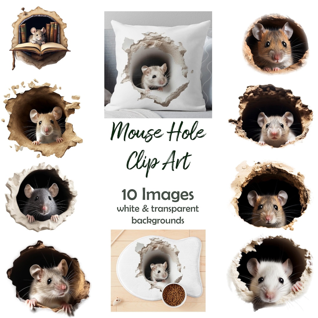 Realistic Mouse in Mouse Hole Clip Art for Wall Decal Sticker - Book ...