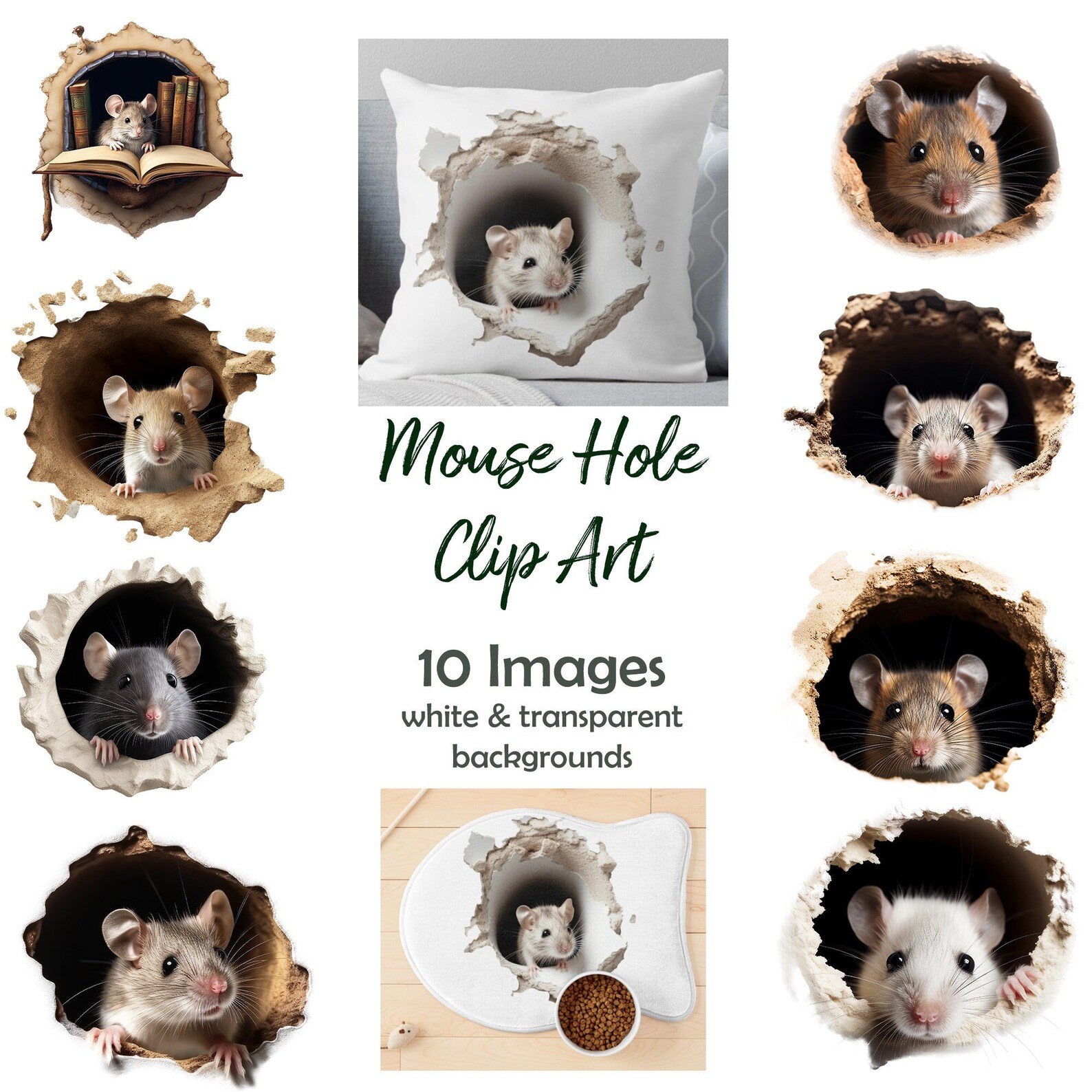 Realistic Mouse in Mouse Hole Clip Art for Wall Decal Sticker - Book ...