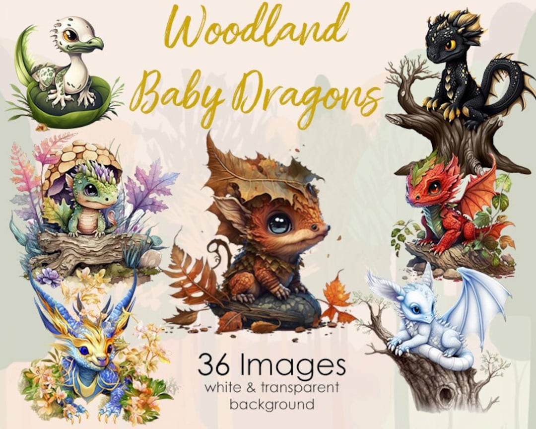 Cute Woodland Dragon Babies 36 Graphic Clip Art - Crafting, Commercial ...
