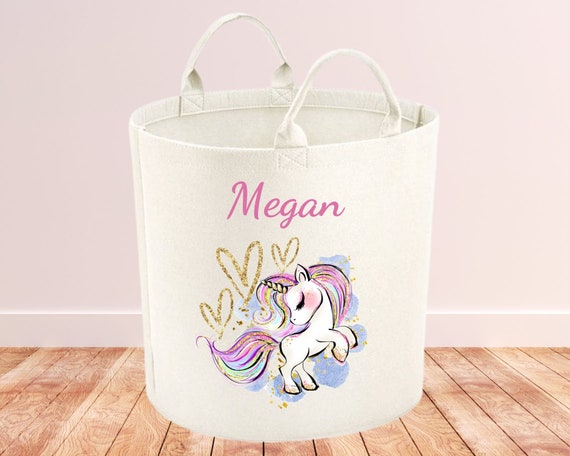 Personalised Unicorn Toy Storage Tub Rainbow Unicorn Design Toy Basket Toy Box Kids Toy Organisation Laundry Hamper Etsy UK
