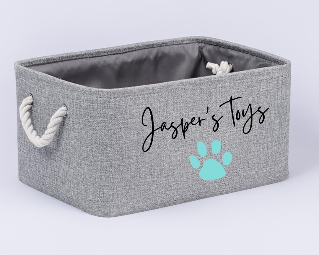 Personalised Grey Pet Toy Storage Basket: Foldable Dog/cat Toy Box - Etsy