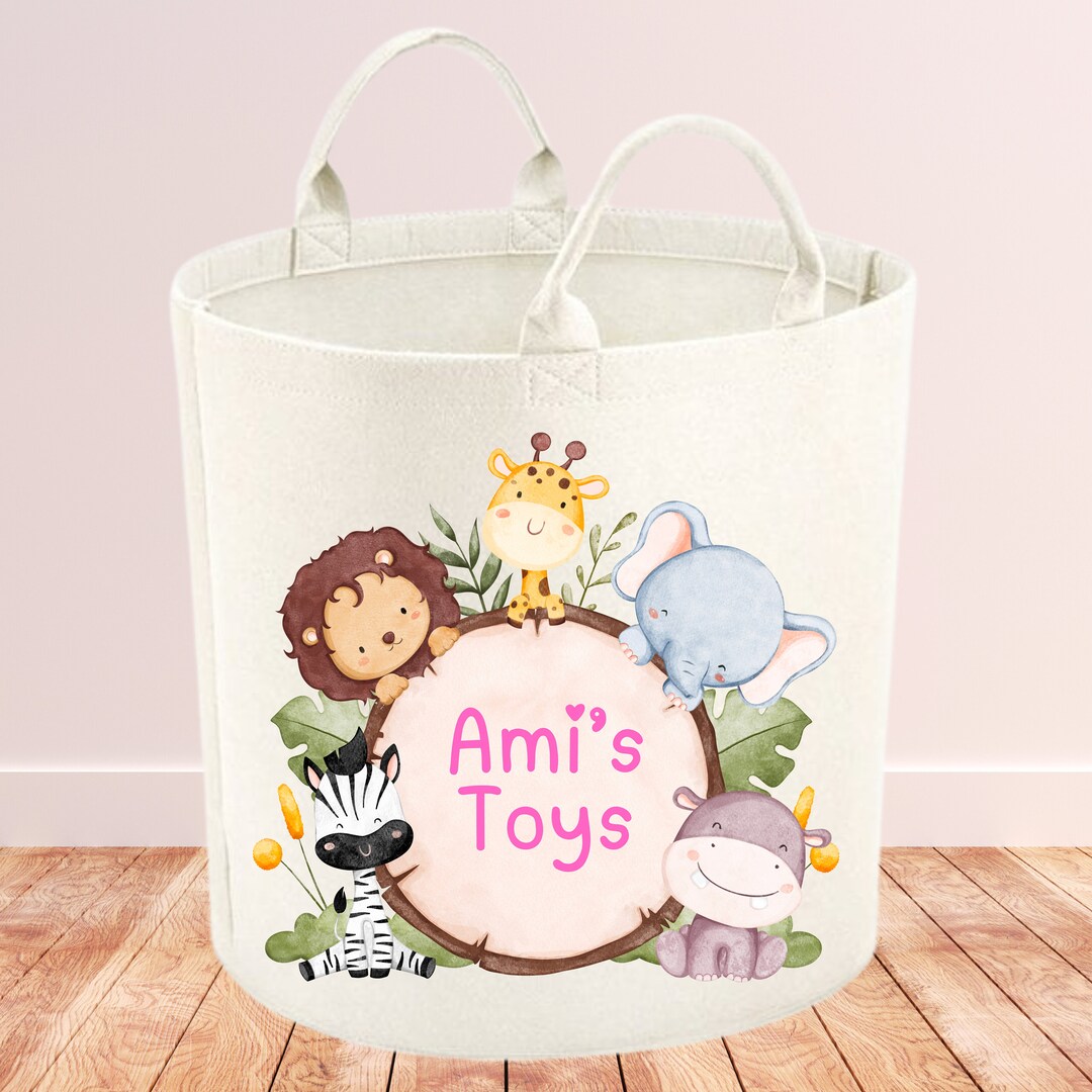 Personalised Safari Animals Toy Storage Tub | Lion Elephant Zebra Toy ...